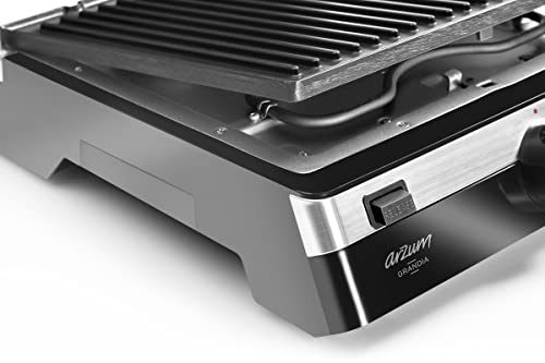 Arzum Panini Press, Sandwich Maker, Electric Indoor Grill, Stainless Steel Top Surface, Non-stick Die-cast Aluminium Plates, Upright Storage, Opens 180 degrees, 6 Slices, 1500W, Large (AR2023-UL)