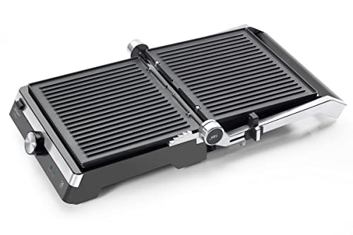 Arzum Panini Press, Sandwich Maker, Electric Indoor Grill, Stainless Steel Top Surface, Non-stick Die-cast Aluminium Plates, Upright Storage, Opens 180 degrees, 6 Slices, 1500W, Large (AR2023-UL)