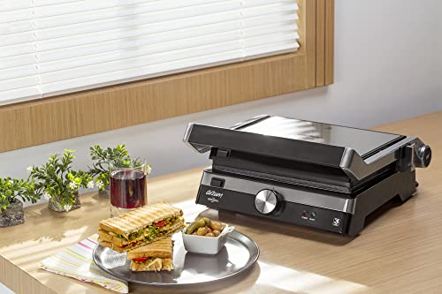 Arzum Panini Press, Sandwich Maker, Electric Indoor Grill, Stainless Steel Top Surface, Non-stick Die-cast Aluminium Plates, Upright Storage, Opens 180 degrees, 6 Slices, 1500W, Large (AR2023-UL)