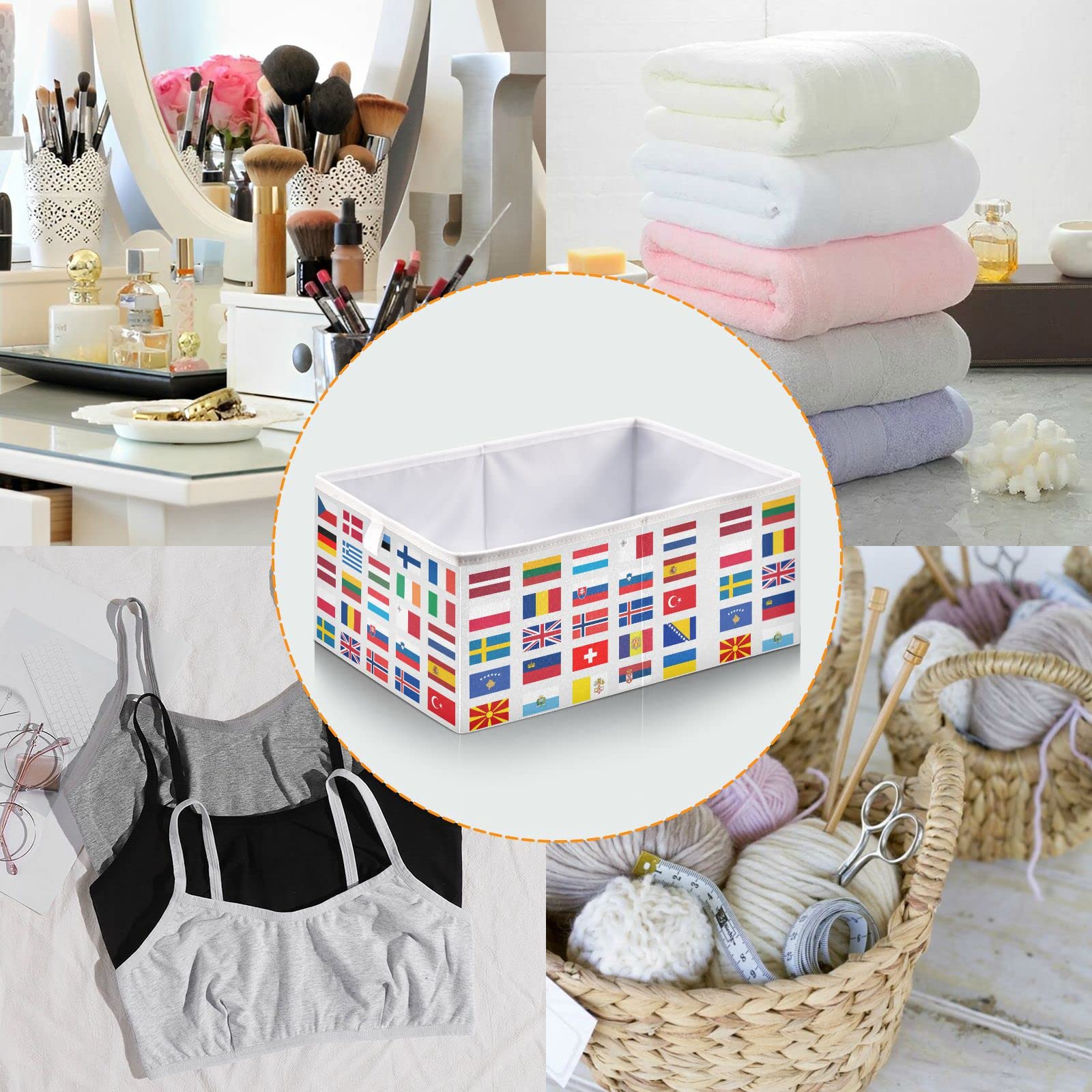 Miscellaneous Set Of Country Flags Storage Basket Storage Bin Rectangular Collapsible Nursery Hamper Cute Bin Organizer for Makeup Closet Bathroom Bedroom