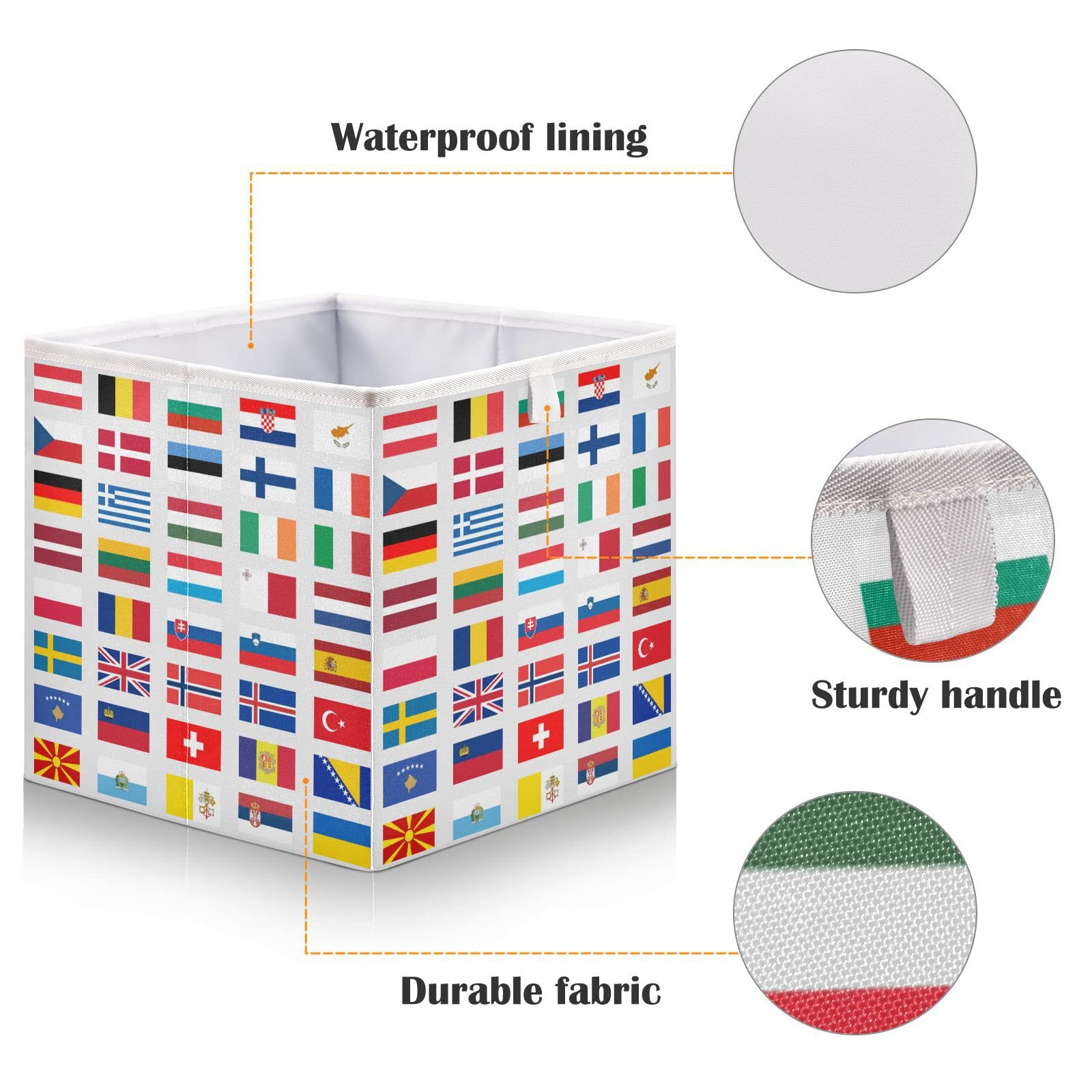 Miscellaneous Set Of Country Flags Storage Basket Storage Bin Rectangular Collapsible Nursery Hamper Cute Bin Organizer for Makeup Closet Bathroom Bedroom