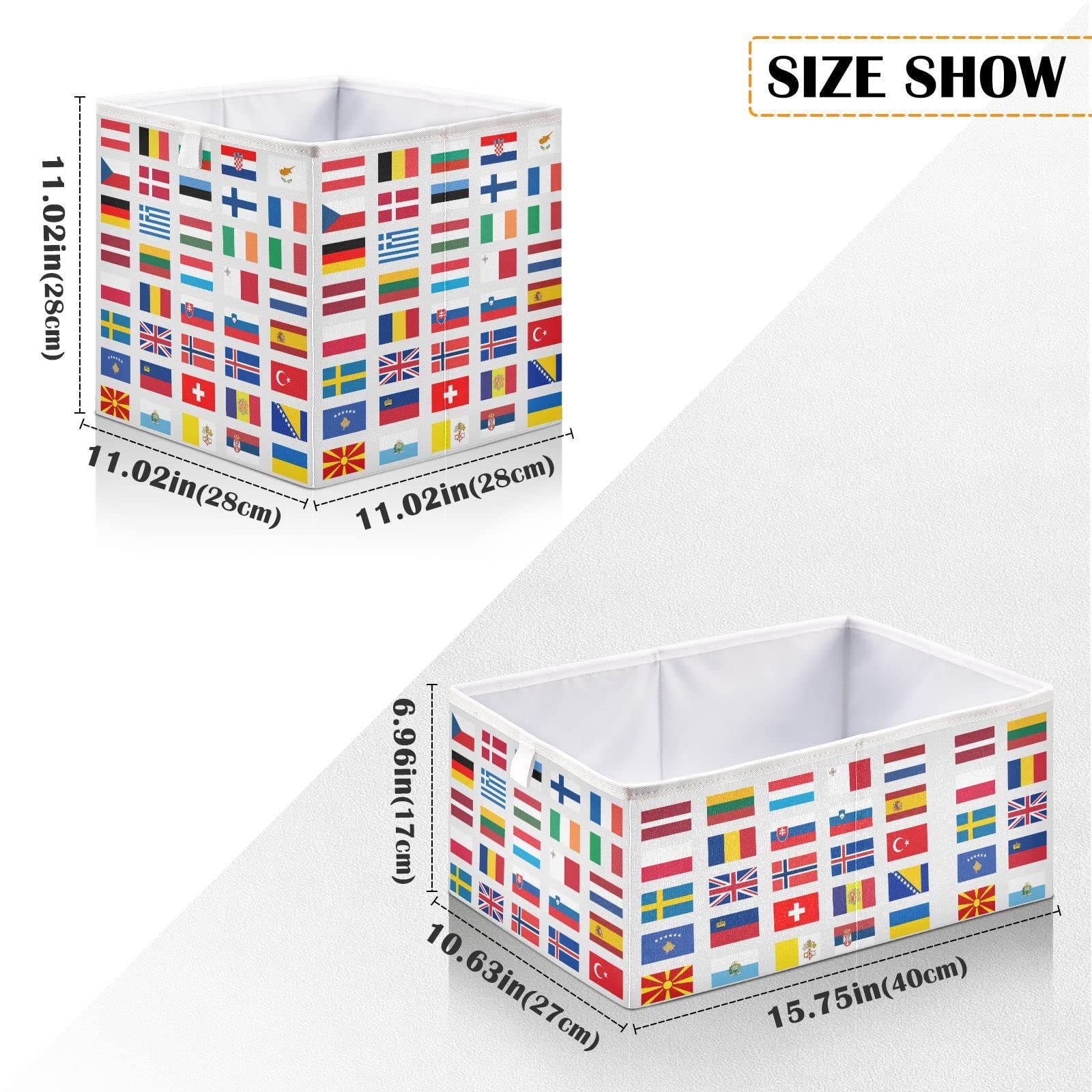 Miscellaneous Set Of Country Flags Storage Basket Storage Bin Rectangular Collapsible Nursery Hamper Cute Bin Organizer for Makeup Closet Bathroom Bedroom