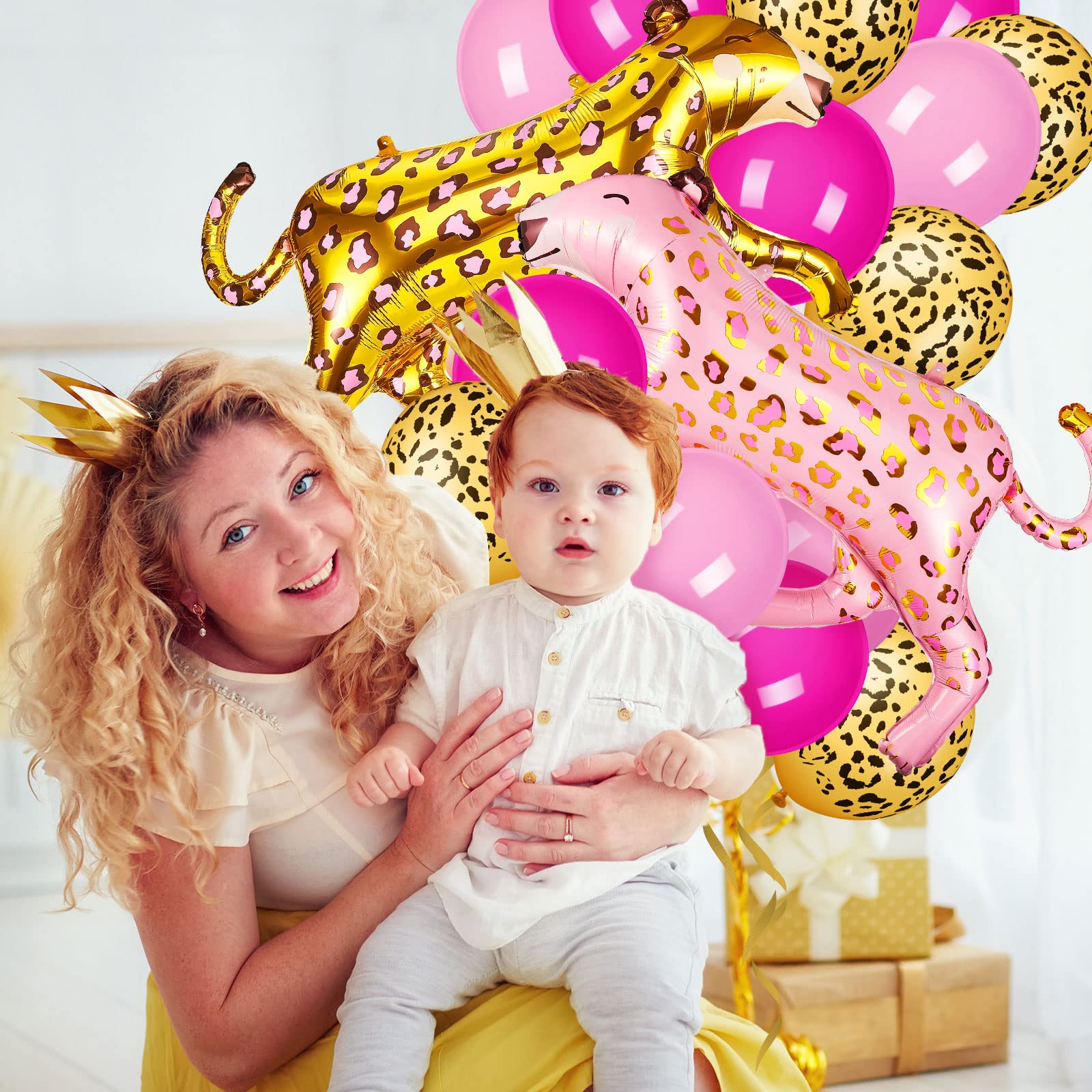 45 Pcs Safari Party Balloons Include 40 Pcs Cheetah Print Pink Latex Balloons and Ribbon 4 Pcs Leopard Balloons Jungle Animal Foil Balloons for Wild Zoo Jungle Theme Baby Shower Birthday Party Decor