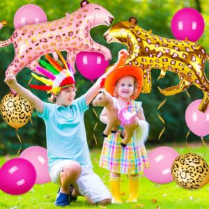 45 Pcs Safari Party Balloons Include 40 Pcs Cheetah Print Pink Latex Balloons and Ribbon 4 Pcs Leopard Balloons Jungle Animal Foil Balloons for Wild Zoo Jungle Theme Baby Shower Birthday Party Decor