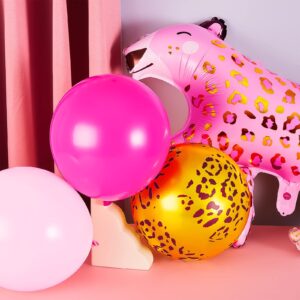 45 Pcs Safari Party Balloons Include 40 Pcs Cheetah Print Pink Latex Balloons and Ribbon 4 Pcs Leopard Balloons Jungle Animal Foil Balloons for Wild Zoo Jungle Theme Baby Shower Birthday Party Decor