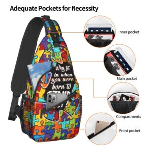 Autism Pattern Sling Backpack Travel Hiking Daypack Autism Awareness Crossbody Shoulder Bag For Women Men