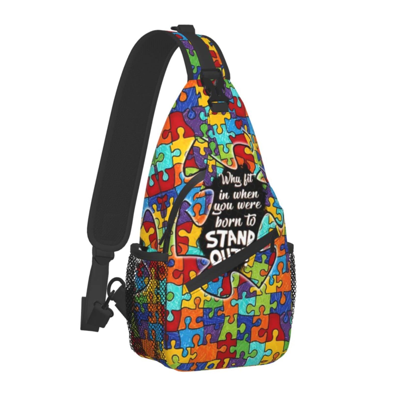 Autism Pattern Sling Backpack Travel Hiking Daypack Autism Awareness Crossbody Shoulder Bag For Women Men