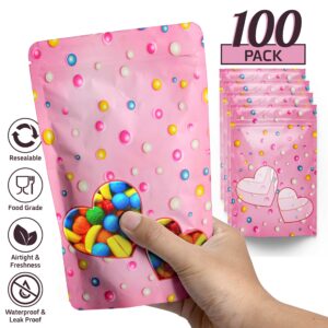 Resealable Standup Bags 4x6 inches 100 Pk – Airtight, Waterproof, Zip Lock Seal and/or Heat Seal - Opaque Foil Pouch - Food Grade Bags For long shelf-life Storage (Medium, candy)