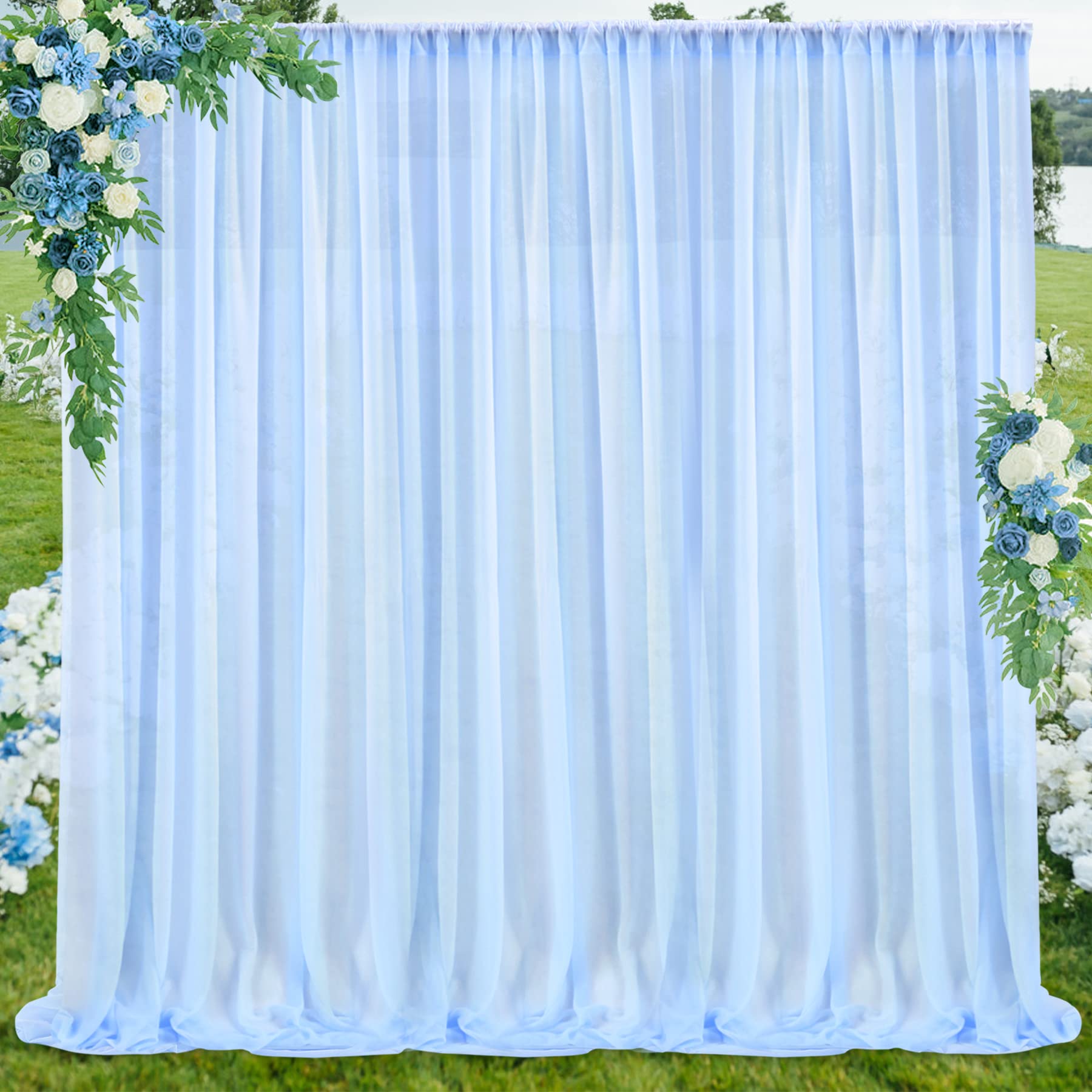 Baby Blue Backdrop Curtain for Parties Baby Blue Chiffon Sheer Fabric Drape Wedding Arch Backdrop for Birthday Party Photo Baby Shower 10ft x 7ft