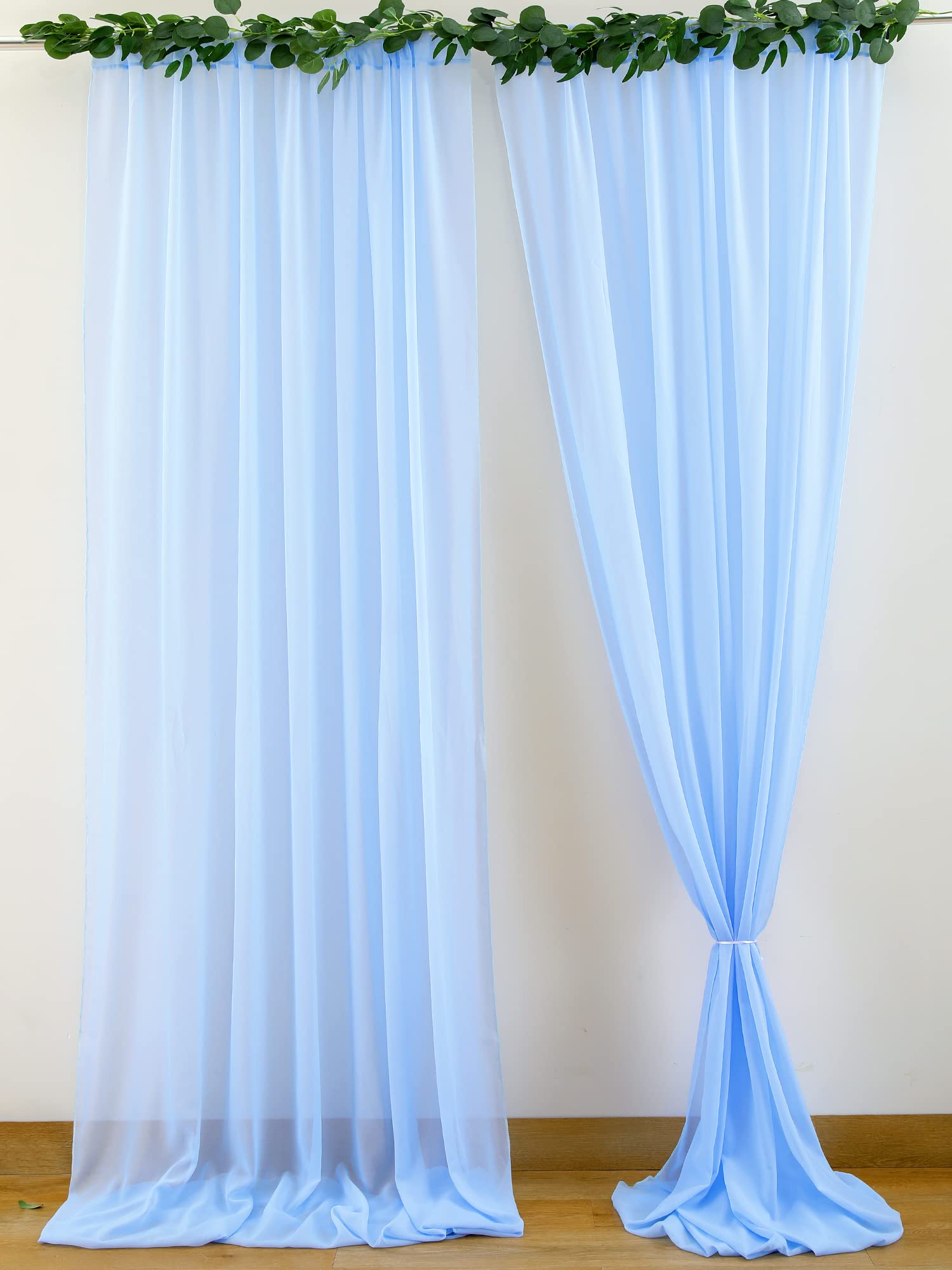 Baby Blue Backdrop Curtain for Parties Baby Blue Chiffon Sheer Fabric Drape Wedding Arch Backdrop for Birthday Party Photo Baby Shower 10ft x 7ft