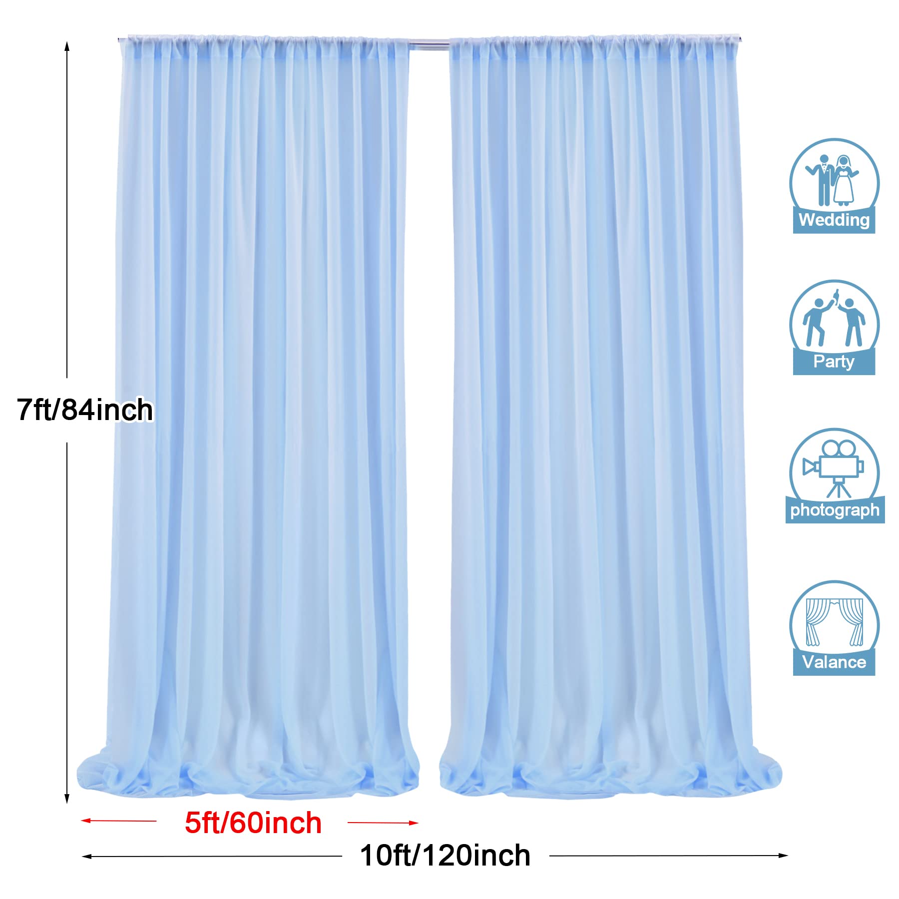 Baby Blue Backdrop Curtain for Parties Baby Blue Chiffon Sheer Fabric Drape Wedding Arch Backdrop for Birthday Party Photo Baby Shower 10ft x 7ft