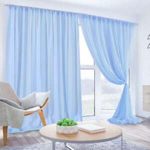 Baby Blue Backdrop Curtain for Parties Baby Blue Chiffon Sheer Fabric Drape Wedding Arch Backdrop for Birthday Party Photo Baby Shower 10ft x 7ft