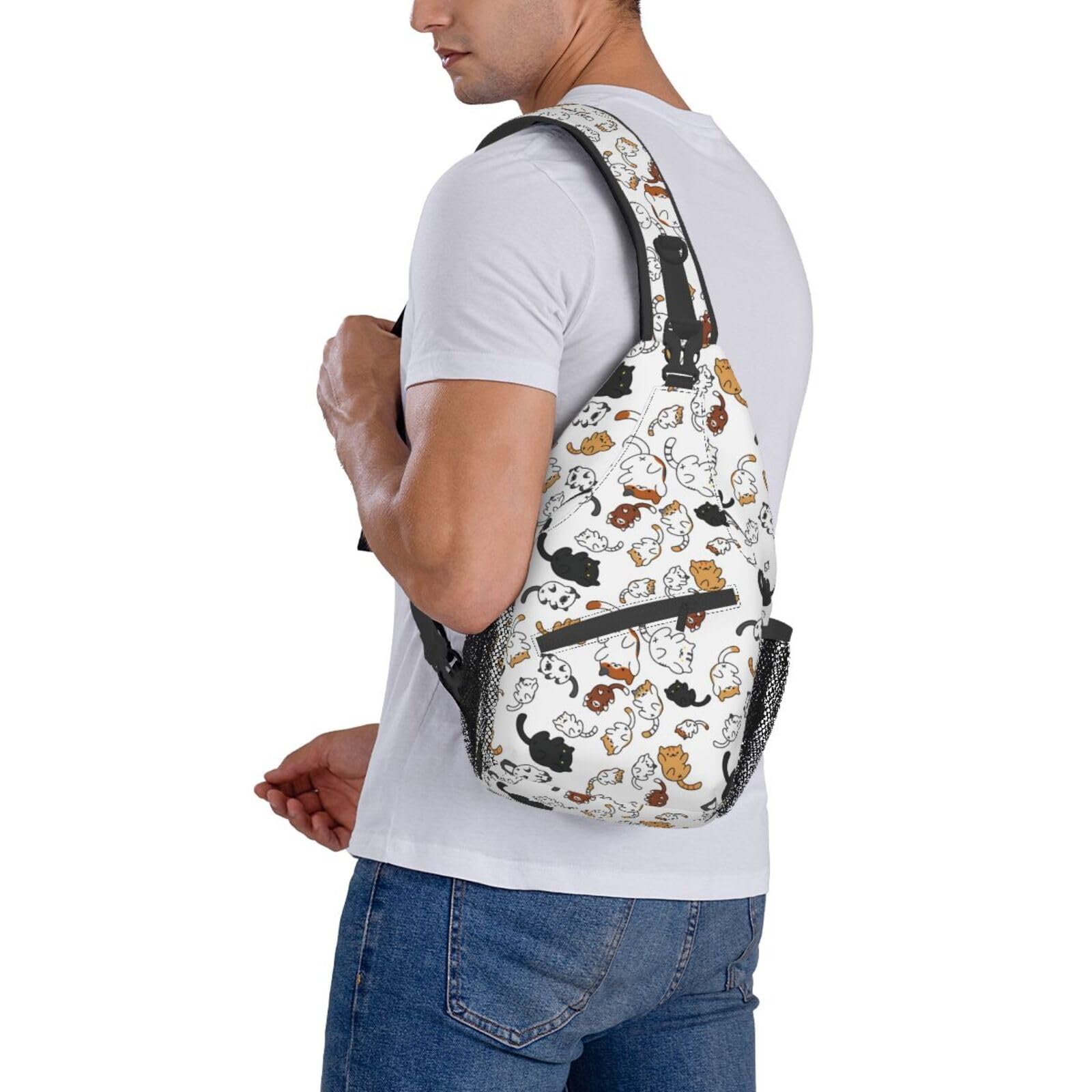 Funny Cute Cat Sling Backpack Cat Chest Bags Crossbody Animal Shoulder Bag for Men Women