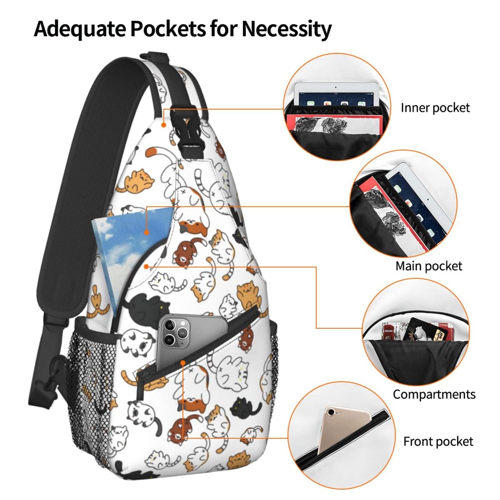 Funny Cute Cat Sling Backpack Cat Chest Bags Crossbody Animal Shoulder Bag for Men Women