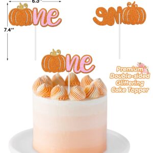 Little Pumpkin First Birthday Decorations Fall High Chair Banner with Glitter Pumpkin Cake Topper One Crown Hat and Balloons for Baby Girls Cake Smash Photo Prop Backdrop Supplies