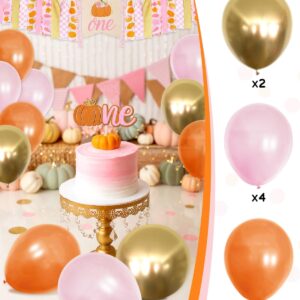 Little Pumpkin First Birthday Decorations Fall High Chair Banner with Glitter Pumpkin Cake Topper One Crown Hat and Balloons for Baby Girls Cake Smash Photo Prop Backdrop Supplies