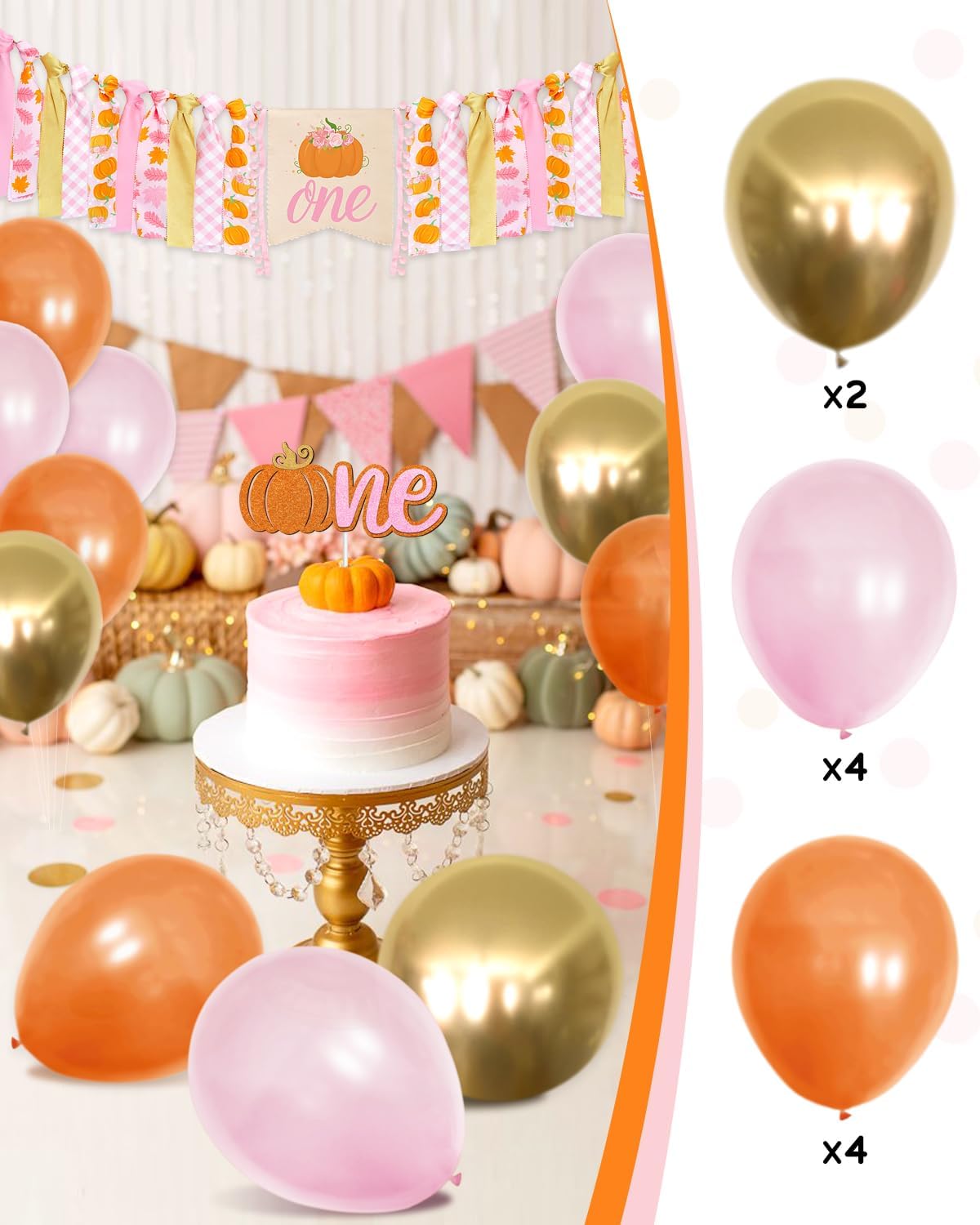 Little Pumpkin First Birthday Decorations Fall High Chair Banner with Glitter Pumpkin Cake Topper One Crown Hat and Balloons for Baby Girls Cake Smash Photo Prop Backdrop Supplies