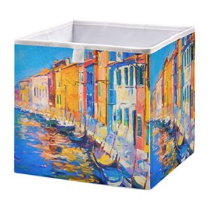 runningbear beautiful venice italy storage basket storage bin square collapsible storage hamper foldable fabric cube organizer for shelf closet nursery home