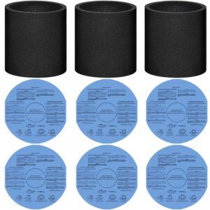 anewise 3 pack 90585 filter foam sleeve and 6 pack 9010700 dry filter disc for shop vac wet/dry for vacmaster for genie shop 5 gallon up vacuum, compare to part #9058500, 9010700