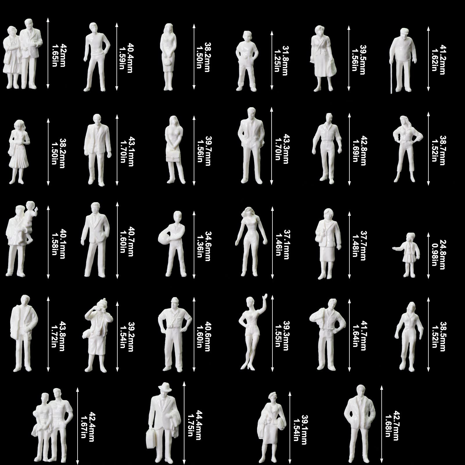 Evemodel P4310B 60pcs O Scale 1:43 Unpainted Model Standing Figures White People