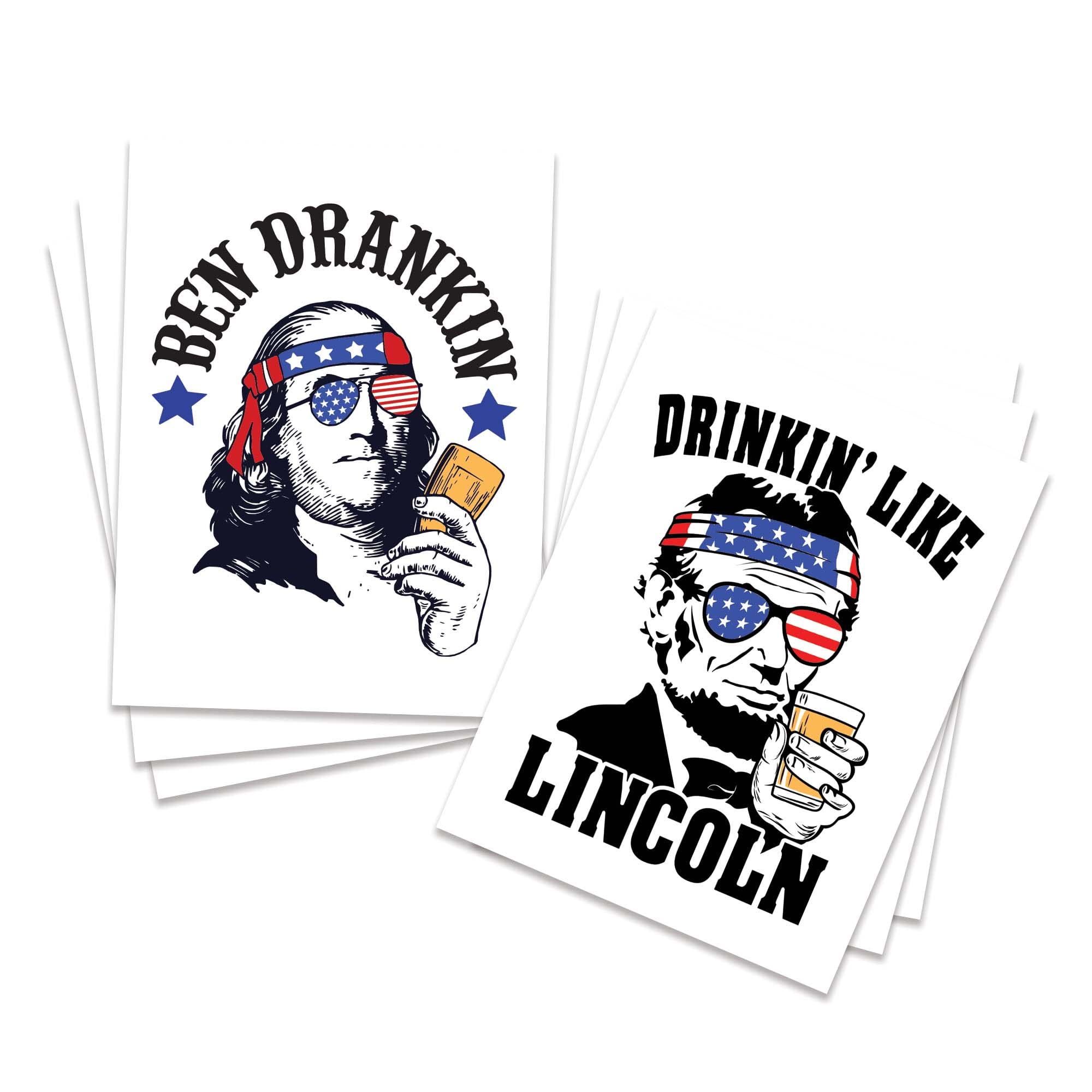 FashionTats July 4th Funny American Patriotic Temporary Tattoos | Pack of 6 | MADE IN THE USA | Skin Safe | Removable