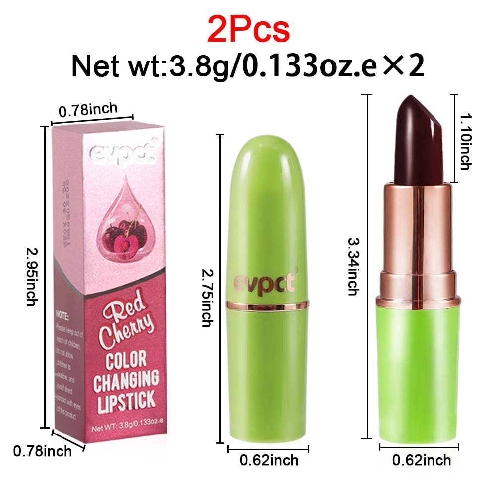 BINGBRUSH Color Changing Lipstick Queen,PH Mood Long Lasting Lip Gloss Korean Lip Balm Tinted Magic Makeup Moisturize Lipstick Set (2 Pcs Red Cherries, 2 Count (Pack of 1))