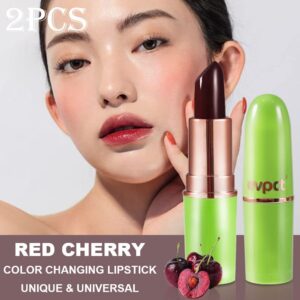 BINGBRUSH Color Changing Lipstick Queen,PH Mood Long Lasting Lip Gloss Korean Lip Balm Tinted Magic Makeup Moisturize Lipstick Set (2 Pcs Red Cherries, 2 Count (Pack of 1))