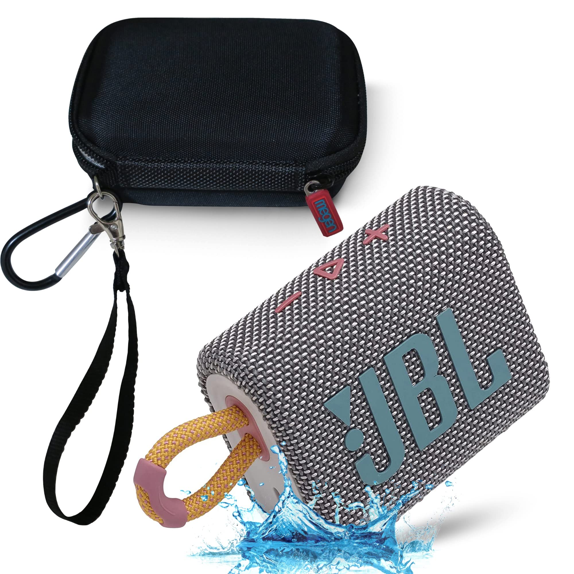 JBL GO 3 Waterproof Ultra Portable Bluetooth Speaker Bundle with Megen Hardshell Case (Gray)