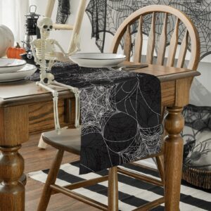 PROCIDA Halloween Spider Web Table Runner Fall Black Burlap Table Runners Autumn Rustic Kitchen Dinning Decor for Holiday Home Party Indoor Outdoor 13x72 Inch