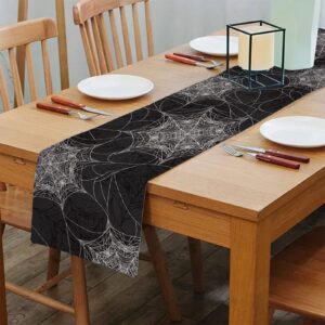 PROCIDA Halloween Spider Web Table Runner Fall Black Burlap Table Runners Autumn Rustic Kitchen Dinning Decor for Holiday Home Party Indoor Outdoor 13x72 Inch