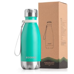 koodee small water bottle 9 oz stainless steel double wall vacuum insulated water bottle bpa free-reusable metal leak proof water flask (black)