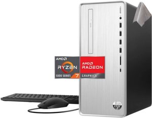 hp 2023 newest pavilion desktop, amd ryzen 7 5700g, 16gb ram, 256gb ssd + 1tb hdd, wi-fi 5, bluetooth, 9 usb ports, pre-built pc tower, windows 11 bundle with jawfoal