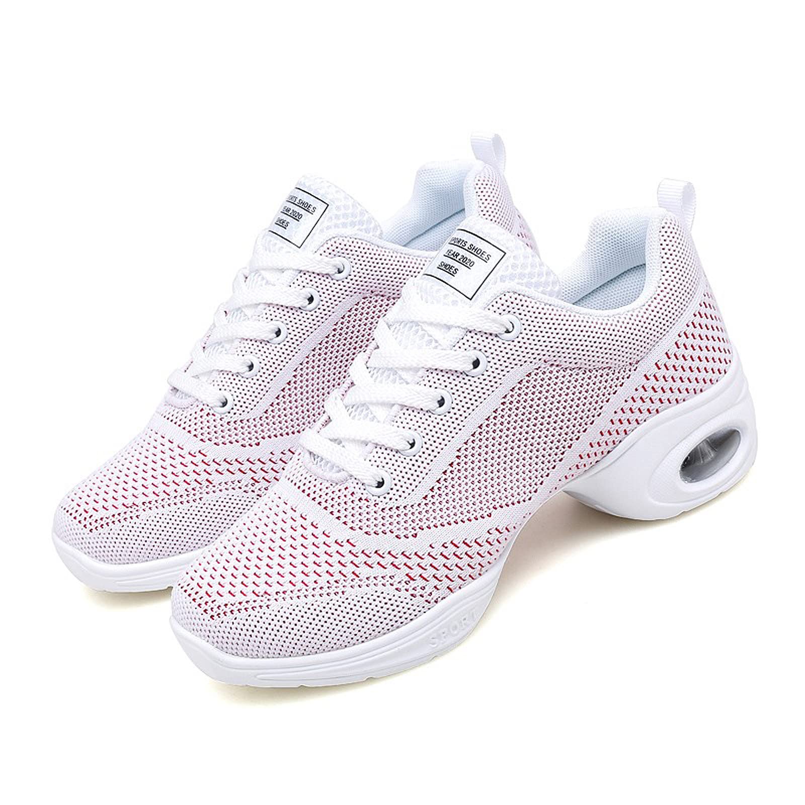 FLIOZY Women's Jazz Shoes Lace-up Platform Air Cushion Dance Shoes Breathable Athletic Fitness Yoga Walking Sneaker White 38