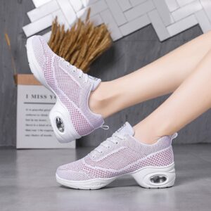 FLIOZY Women's Jazz Shoes Lace-up Platform Air Cushion Dance Shoes Breathable Athletic Fitness Yoga Walking Sneaker White 38