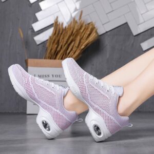 FLIOZY Women's Jazz Shoes Lace-up Platform Air Cushion Dance Shoes Breathable Athletic Fitness Yoga Walking Sneaker White 38