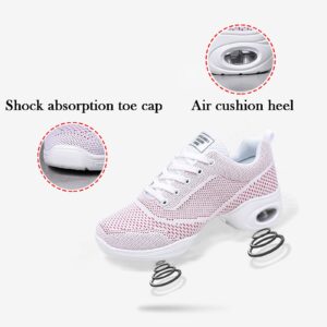 FLIOZY Women's Jazz Shoes Lace-up Platform Air Cushion Dance Shoes Breathable Athletic Fitness Yoga Walking Sneaker White 38