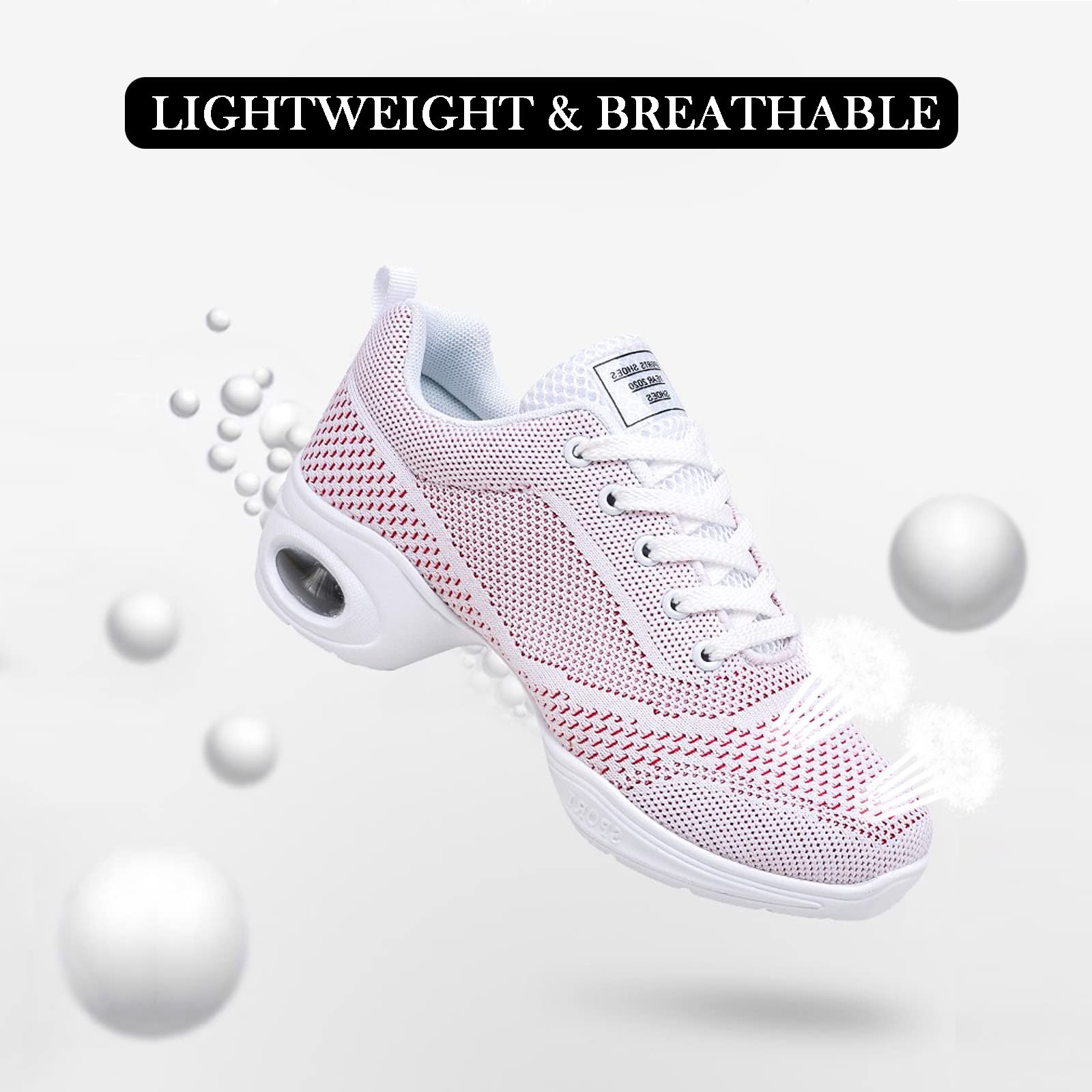 FLIOZY Women's Jazz Shoes Lace-up Platform Air Cushion Dance Shoes Breathable Athletic Fitness Yoga Walking Sneaker White 38