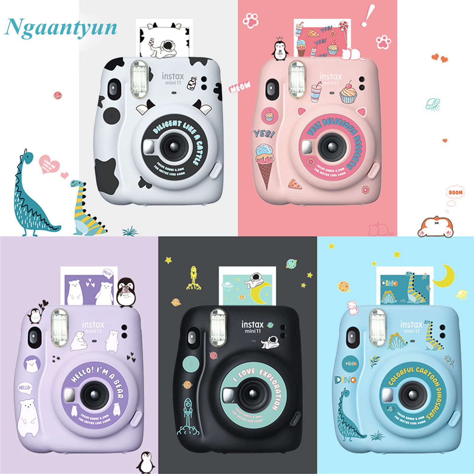 Mini 11 Accessories Kit for Fujifilm Instax Mini 11 Instant Camera Sticker, Camera Case Bag Film Photo Album Book Wall Hanging Frame Decoration Decal Set of 5 Sheets (Dessert Animal)