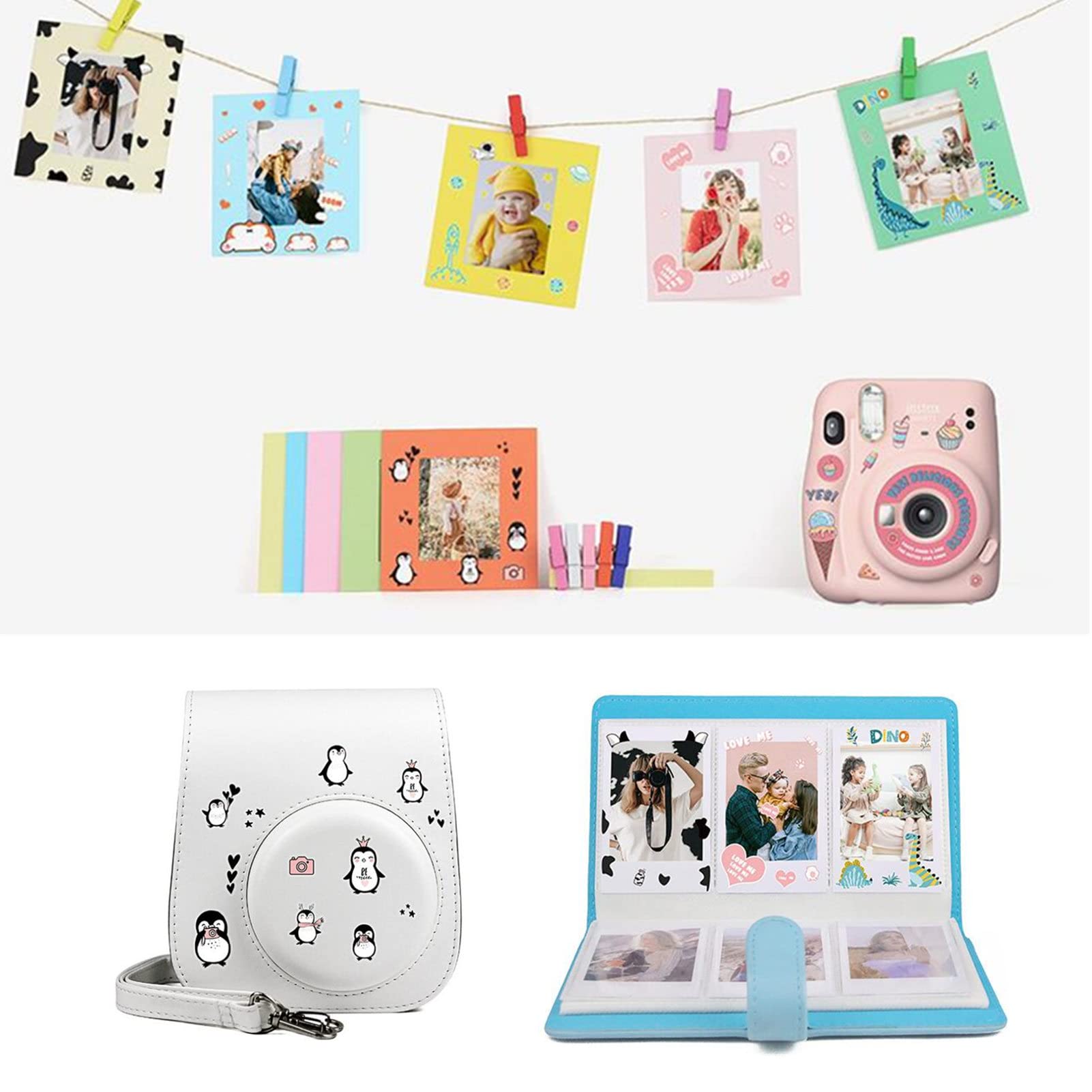 Mini 11 Accessories Kit for Fujifilm Instax Mini 11 Instant Camera Sticker, Camera Case Bag Film Photo Album Book Wall Hanging Frame Decoration Decal Set of 5 Sheets (Dessert Animal)