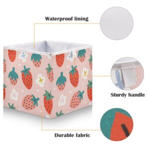 Kigai Storage Basket Cute Strawberry Foldable Storage Bin 15.8 x 10.6 x 7 Inches Cube Storage Baskets Box for Shelves Closet Laundry Nursery Bedroom Home Decor