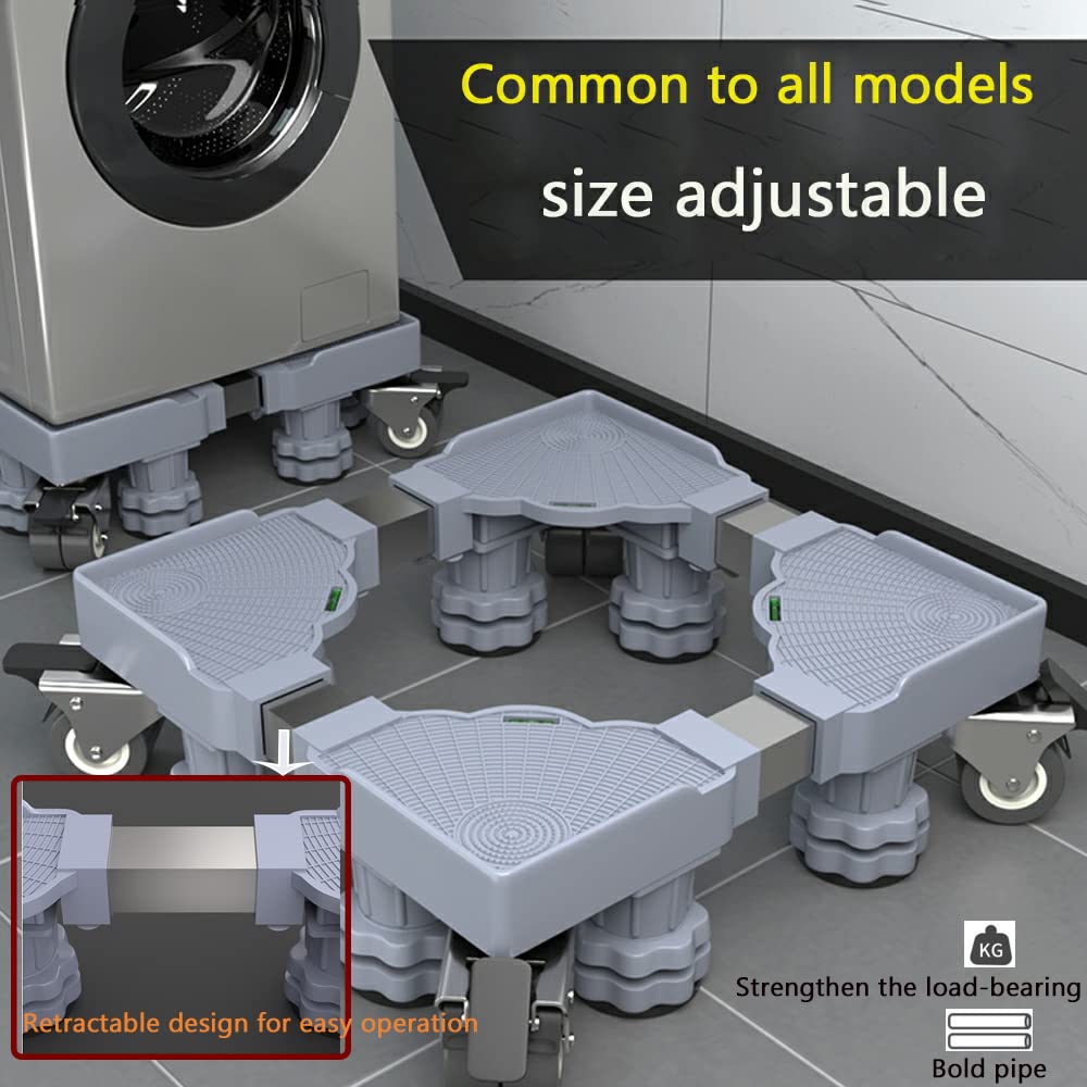 Washing Machine Stand with 4 Locking Swivel Wheels and 8 Adjustable feet, Multifunctional Mobile Base for refrigerators, Washing Machines, dryers or Large Storage Bins