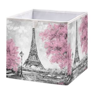 wellday storage basket eiffel tower pink tree foldable 11 x 11 x 11 in cube storage bin home decor organizer storage baskets box for toys, books, shelves, closet, laundry, nursery