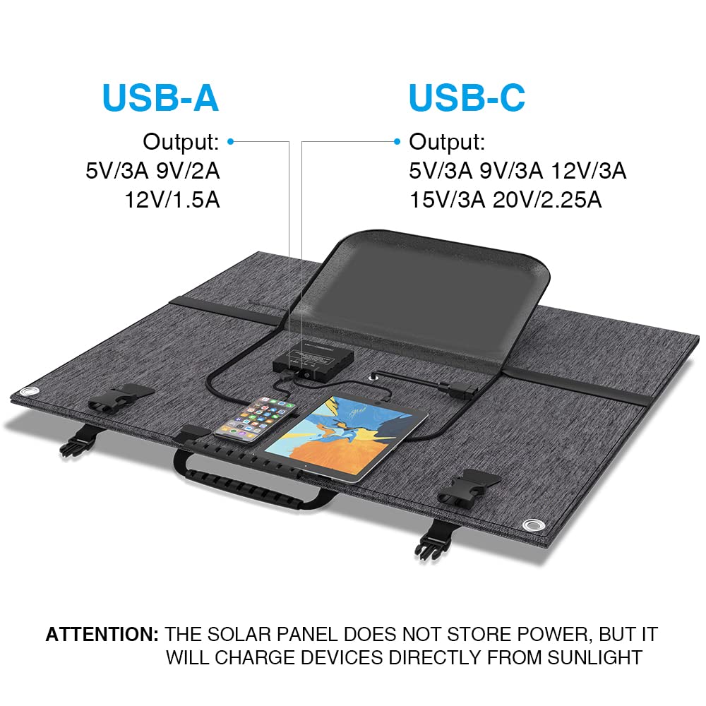 MERRAC Solar Panel, 100W 18V Solar Panel Kit with 2 USB Ports & DC Output, Portable Foldable Solar Battery Charger for Power Station, Outdoors, Camping, RV, Emergency