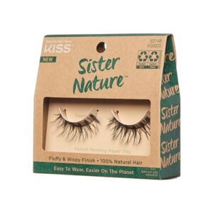 KISS Sister Nature False Eyelashes, Dawn', 12 mm, 100% Natural Hair, Recyclable Paper Box, Printed with Soy Ink, Cruelty Free, Vegan, Includes 1 Pair of Reusable Strip Lashes