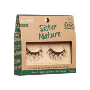 KISS Sister Nature False Eyelashes, Dawn', 12 mm, 100% Natural Hair, Recyclable Paper Box, Printed with Soy Ink, Cruelty Free, Vegan, Includes 1 Pair of Reusable Strip Lashes