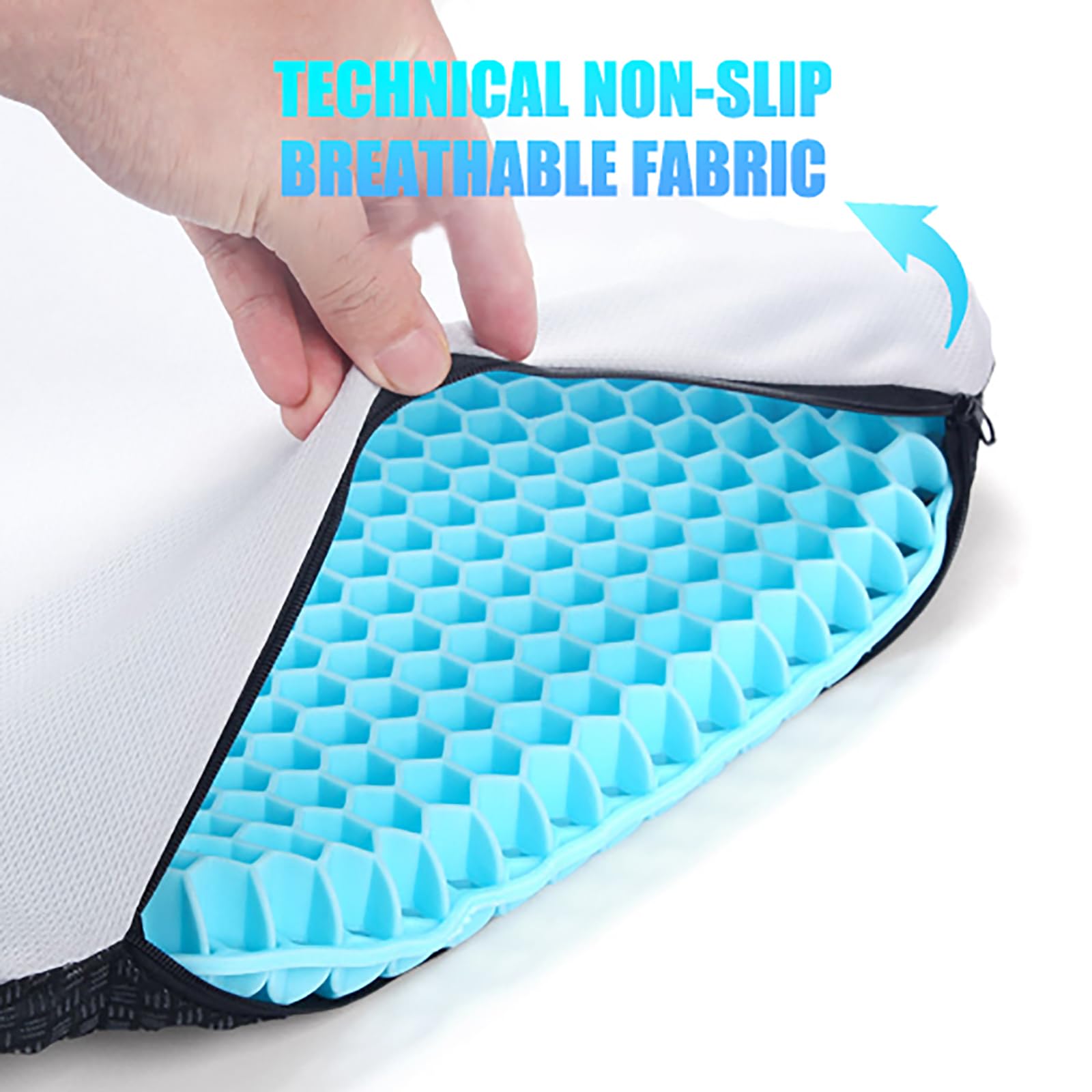 Gel Seat Cushion Double Thick Gel Seat Cushion Pressure Sores Breathable Honeycomb Design Chair Cushions for Car Seat, Office Chair, Wheelchair to Relief Sciatica Pain (with Non-Slip Cover)