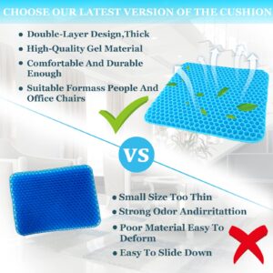 Gel Seat Cushion Double Thick Gel Seat Cushion Pressure Sores Breathable Honeycomb Design Chair Cushions for Car Seat, Office Chair, Wheelchair to Relief Sciatica Pain (with Non-Slip Cover)