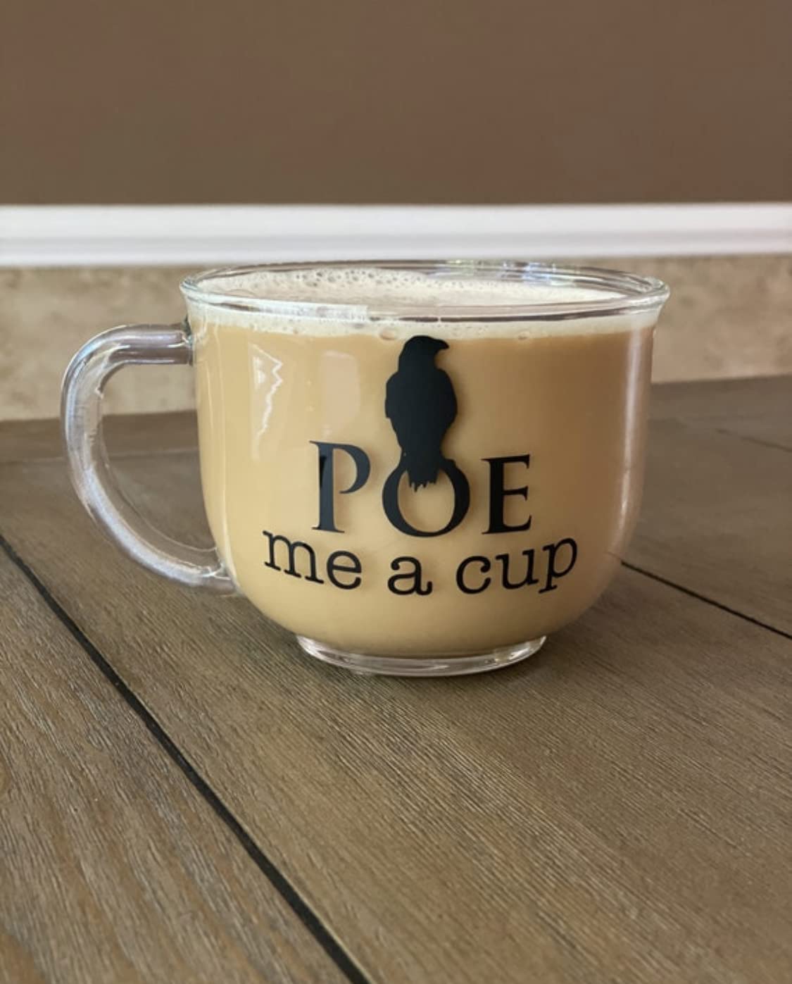 Poe me a glass. Poe me a cup. Edgar Allan Poe inspired wine glass or coffee mug. Raven mug. Raven glass. Great gift for book lovers! Halloween mug. Halloween wine glass. (Wine glass)