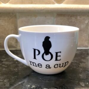 Poe me a glass. Poe me a cup. Edgar Allan Poe inspired wine glass or coffee mug. Raven mug. Raven glass. Great gift for book lovers! Halloween mug. Halloween wine glass. (Wine glass)