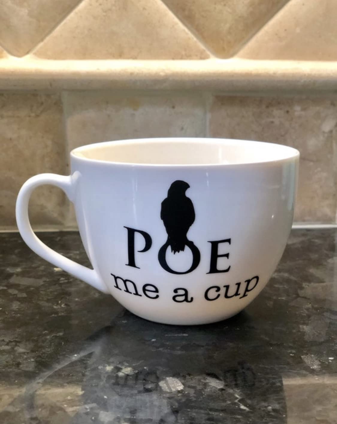 Poe me a glass. Poe me a cup. Edgar Allan Poe inspired wine glass or coffee mug. Raven mug. Raven glass. Great gift for book lovers! Halloween mug. Halloween wine glass. (Wine glass)